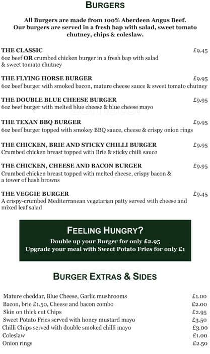 Menu at The Flying Horse pub & bar, London, 52 Wilson St