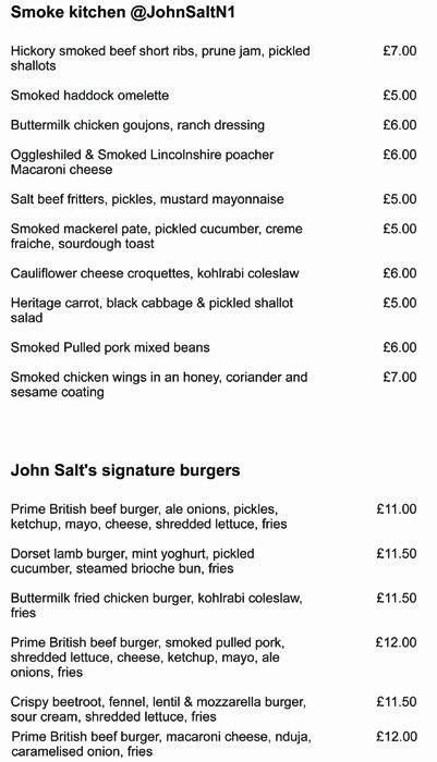 Menu at John Salt pub & bar, London