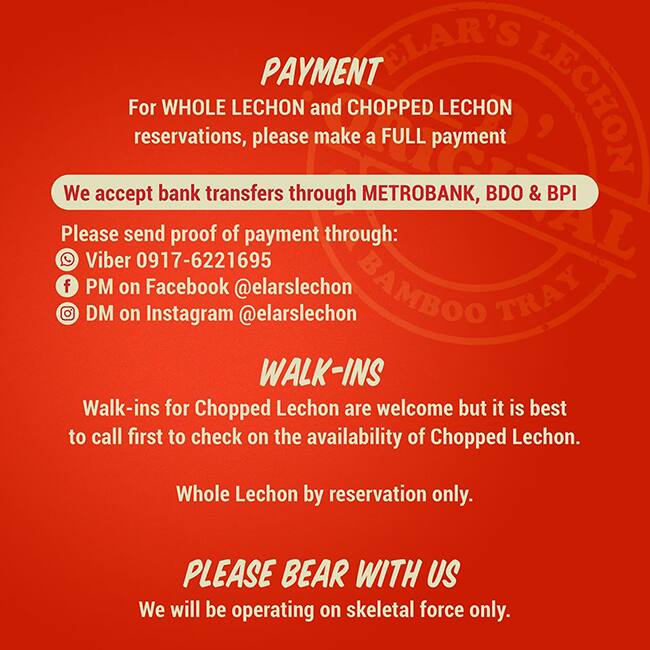 Menu at Elar's Lechon the Original restaurant, Quezon City, 151 Quezon Ave