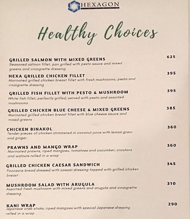 Menu at Hexagon Lounge restaurant, Makati, Fourth Floor
