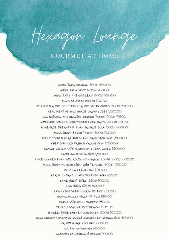 Menu at Hexagon Lounge restaurant, Makati, Fourth Floor