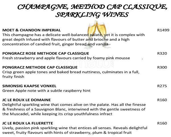 Menu at Strand Towers Restaurant, Cape Town
