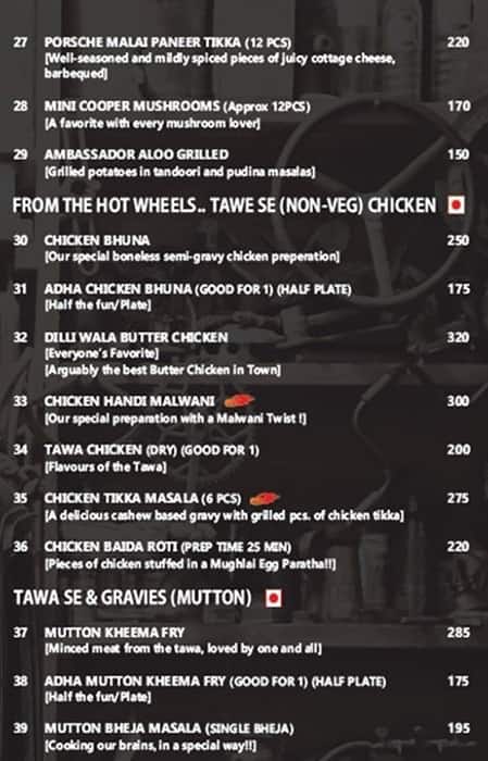 Menu at The Garage Grill, Pune, Survey 65/5/4