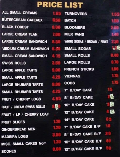 Menu at Boston Bakery, Dublin, Unit K7+8