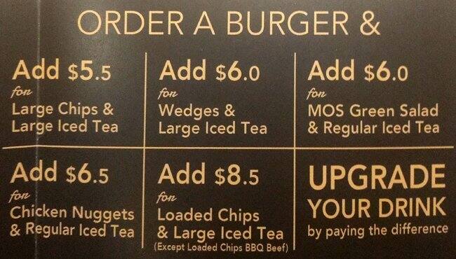 Menu at Mos Burger restaurant, Upper Mount Gravatt