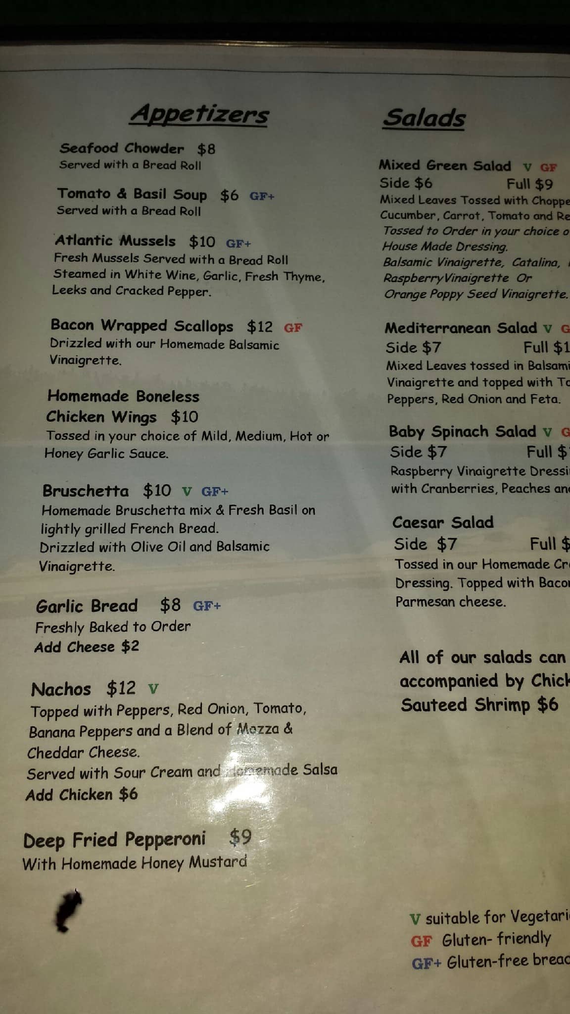 Menu at Boondocks restaurant, Eastern Passage, 6 Government Wharf Rd