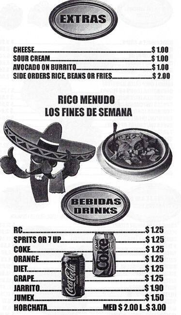 Menu at Mr Salsa restaurant, Chicago