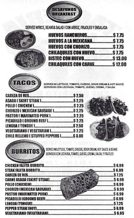 Menu at Mr Salsa restaurant, Chicago