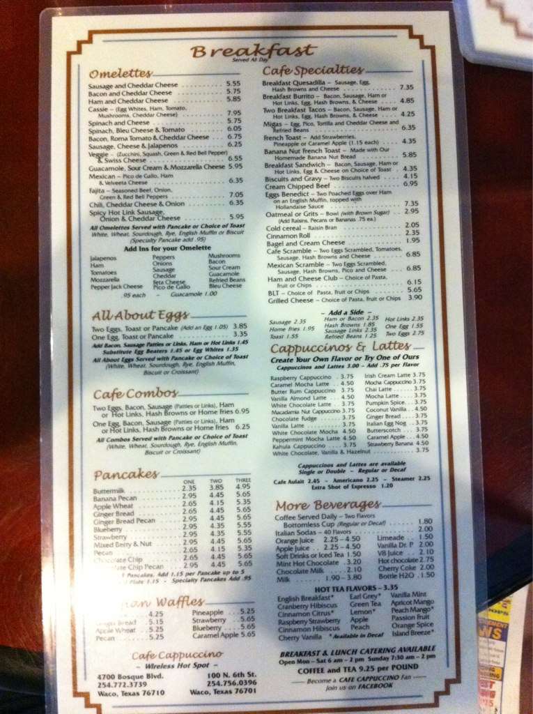 Cafe Cappuccino Menu, Menu for Cafe Cappuccino, Waco, Waco - Urbanspoon ...
