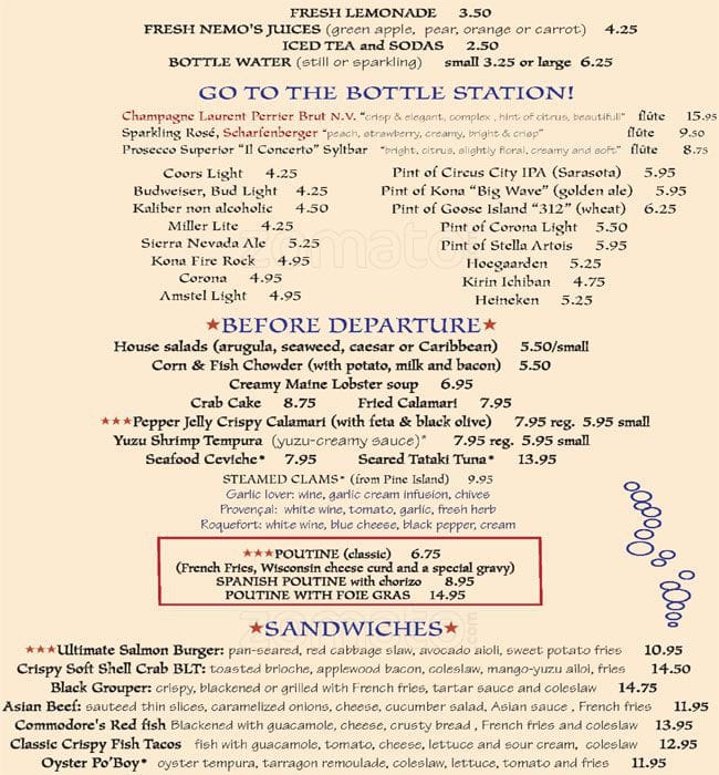 Menu at USS Nemo Restaurant, Naples