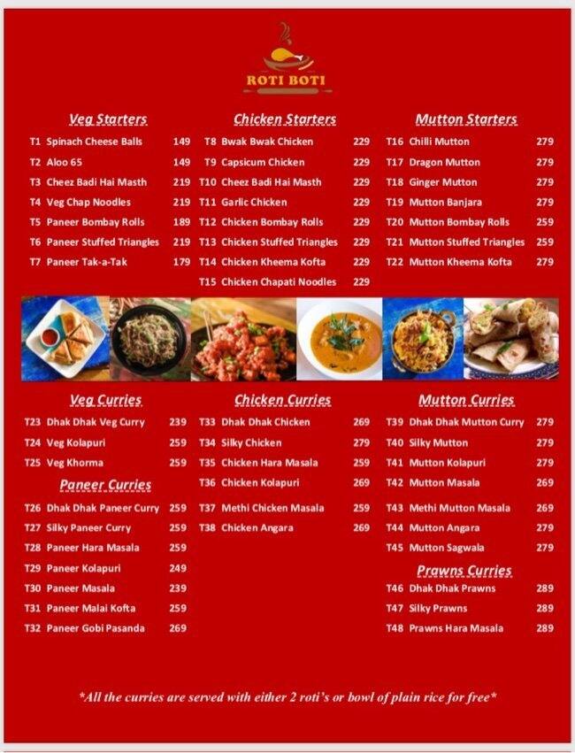 Roti Boti Menu, Menu for Roti Boti, Banjara Hills, Hyderabad - Zomato