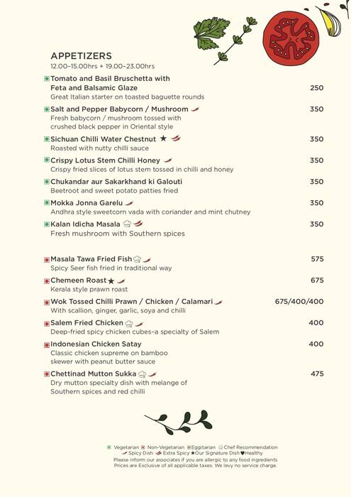 Menu at Tangerine, Salem