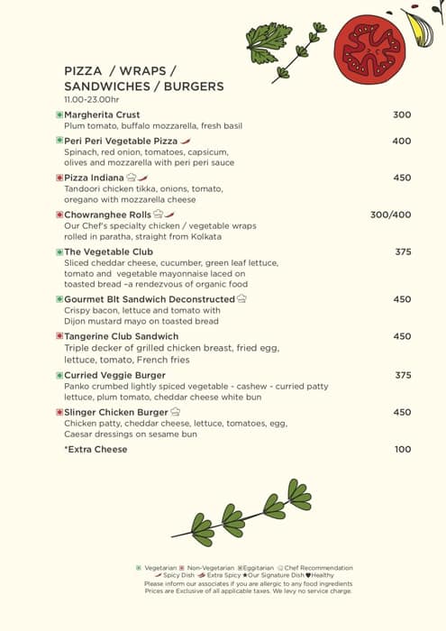 Menu at Tangerine, Salem