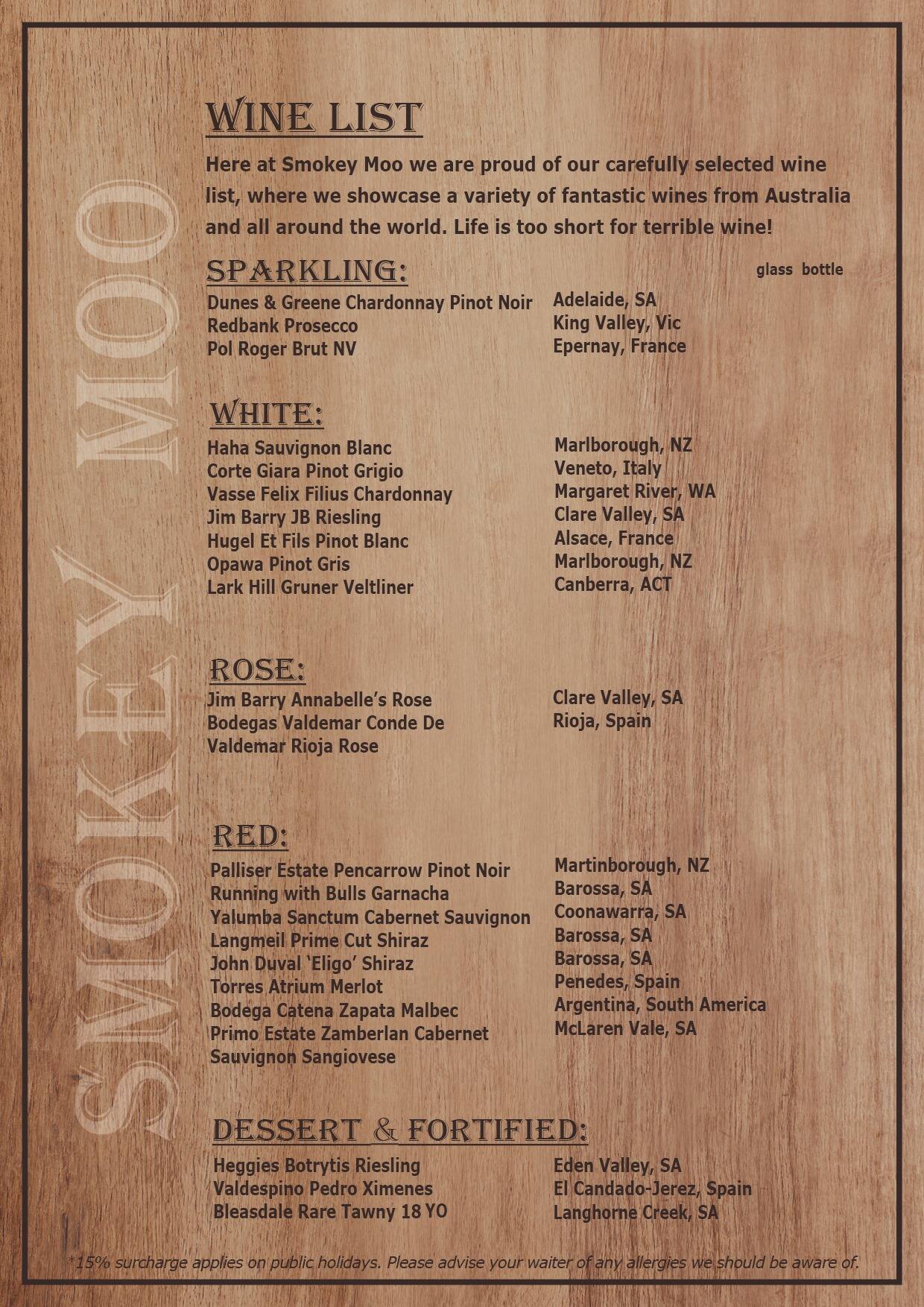 Menu at Smokey Moo restaurant, Brisbane City, Shop 3001