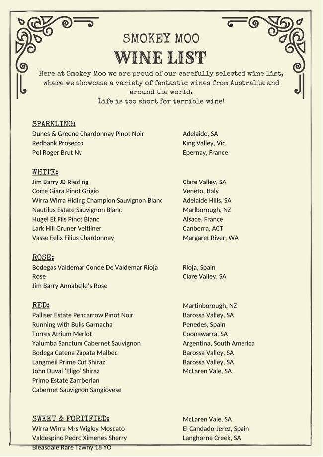 Menu at Smokey Moo restaurant, Brisbane City, Shop 3001