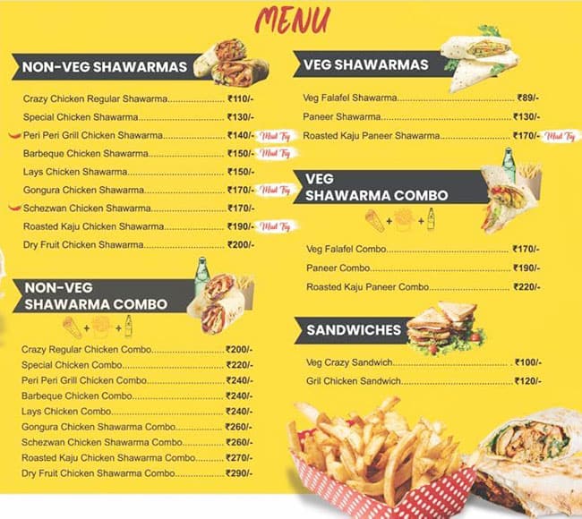 Menu of Crazy Shawarma, Hitech City, Hyderabad