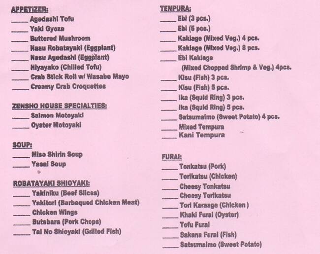 Menu at Zensho restaurant, Quezon City, Dallas Square