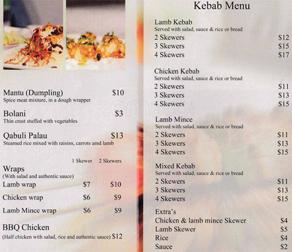 Menu at Afghan Flavour restaurant, Salisbury