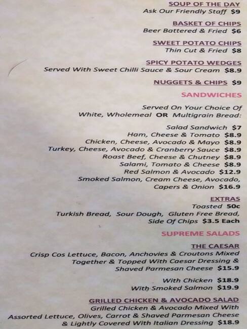 Menu at Cafè SaBu restaurant, North Ryde