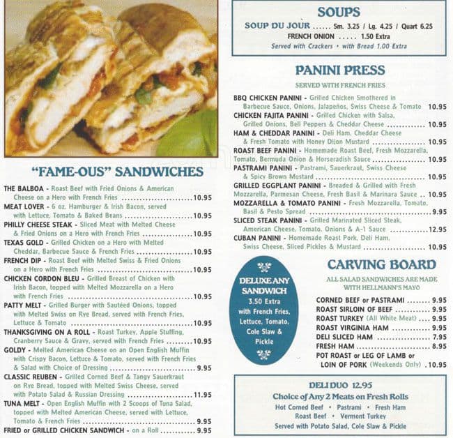 Menu at Fame Diner restaurant, New York City, Grand Ave