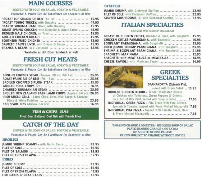 Menu at Fame Diner restaurant, New York City, Grand Ave