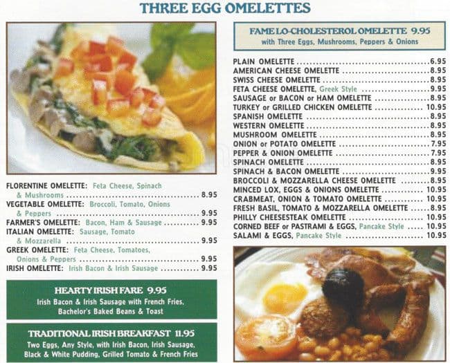 Menu at Fame Diner restaurant, New York City, Grand Ave