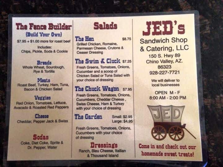 Menu at Jed's Sandwich Shop & Catering desserts, Chino Valley