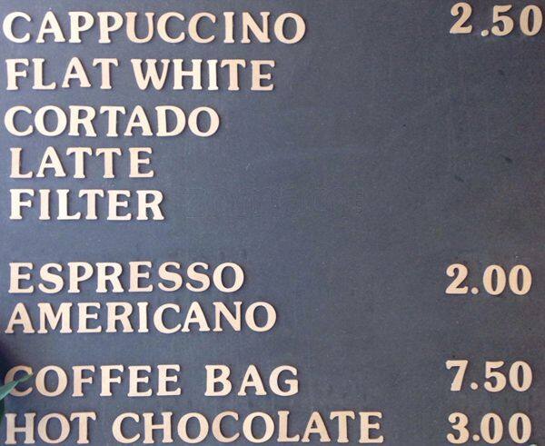 Menu at Old Spike Peckham cafe, London, 54 Peckham Rye
