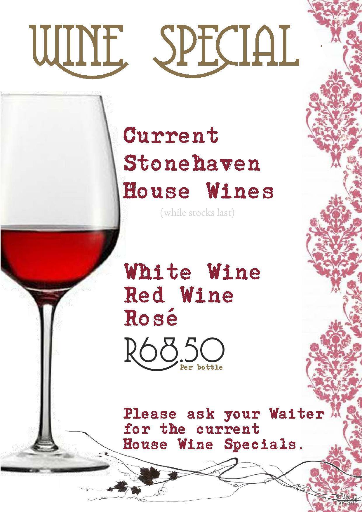 Menu at Stonehaven on Vaal restaurant, Vanderbijlpark