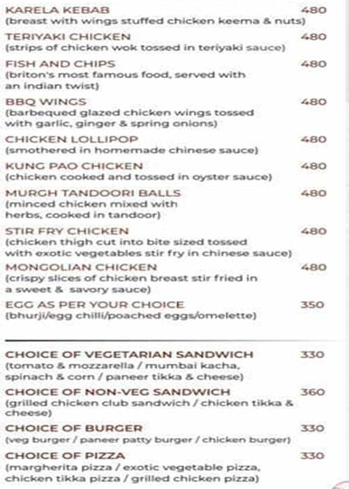 Menu at The Eighteen, Indore