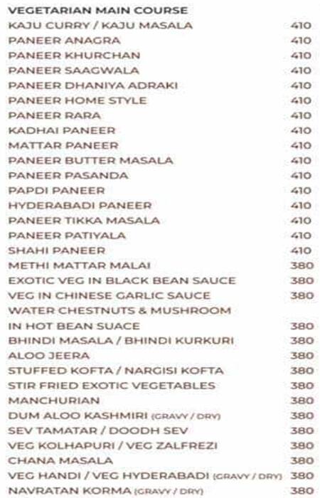 Menu at The Eighteen, Indore