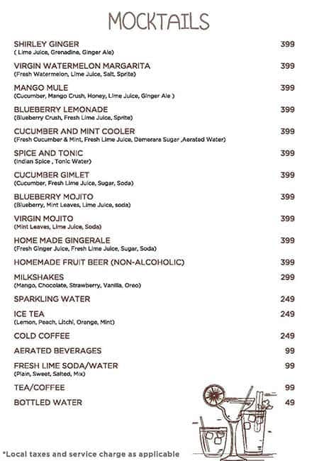 Menu at The Eighteen, Indore