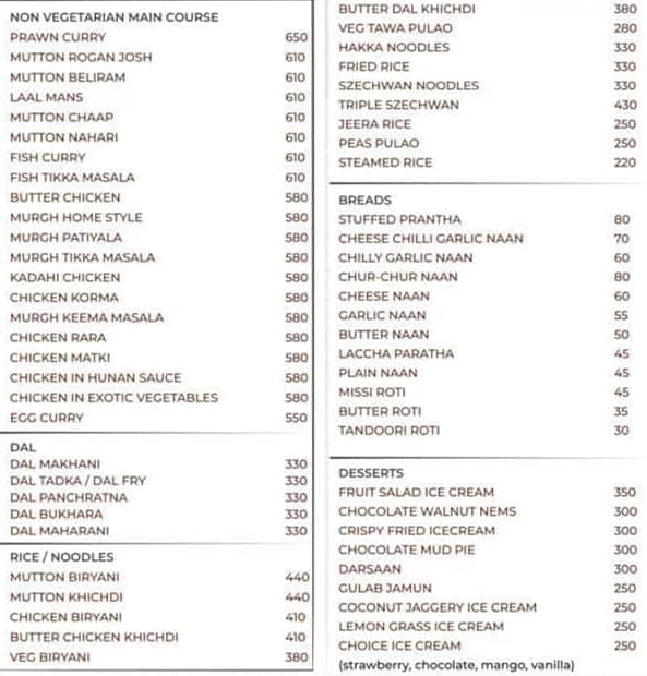 Menu at The Eighteen, Indore