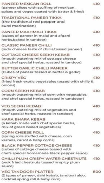 Menu at The Eighteen, Indore