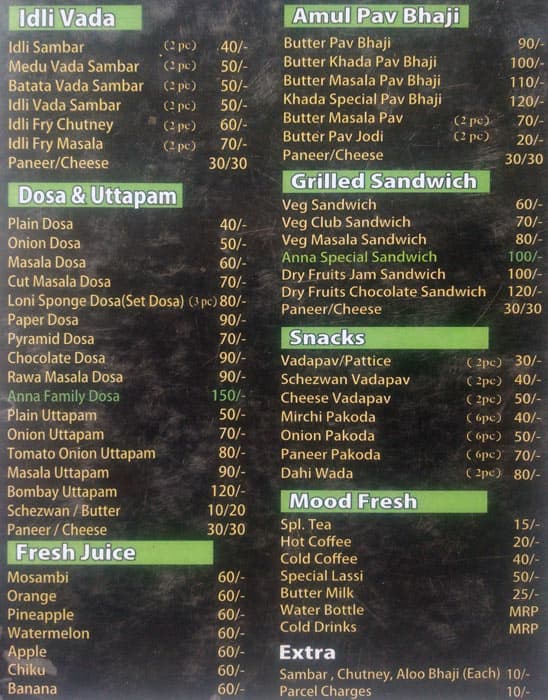 Menu of Anna Dosa, Wagholi, Pune