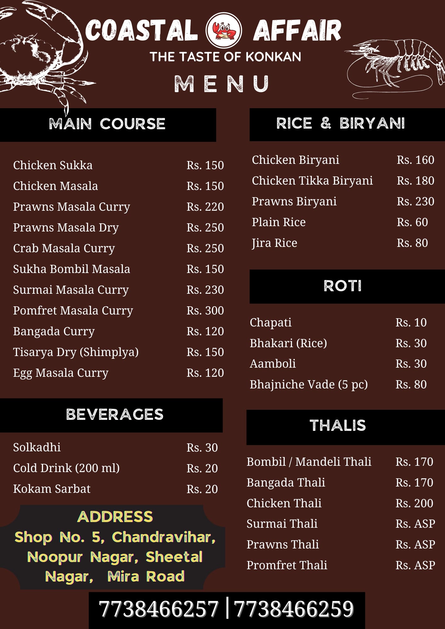 Menu of Coastal Affair, Mira Road, Mumbai