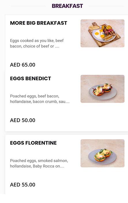 Menu of More Cafe, Trade Centre Area, Dubai