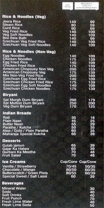 Menu at Sun Valley - Country Club, Bengaluru