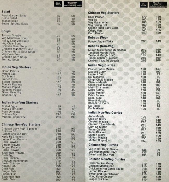 Menu at Sun Valley - Country Club, Bengaluru