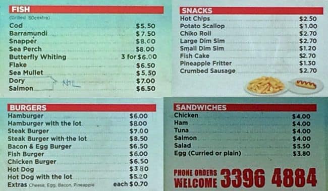 Menu at Corner House Fish & Chips restaurant, Manly West