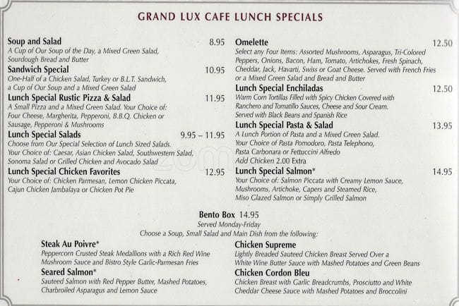 Menu at Grand Lux Cafe, Houston, Westheimer Rd