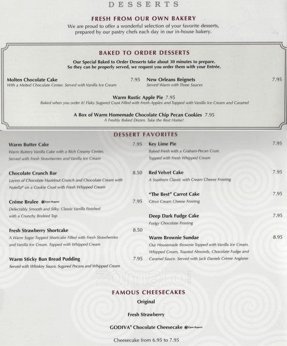 Menu at Grand Lux Cafe, Houston, Westheimer Rd
