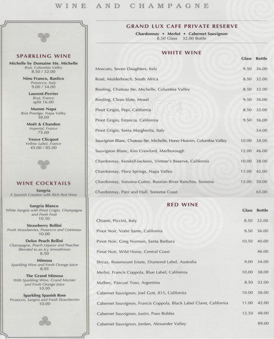 Menu at Grand Lux Cafe, Houston, Westheimer Rd