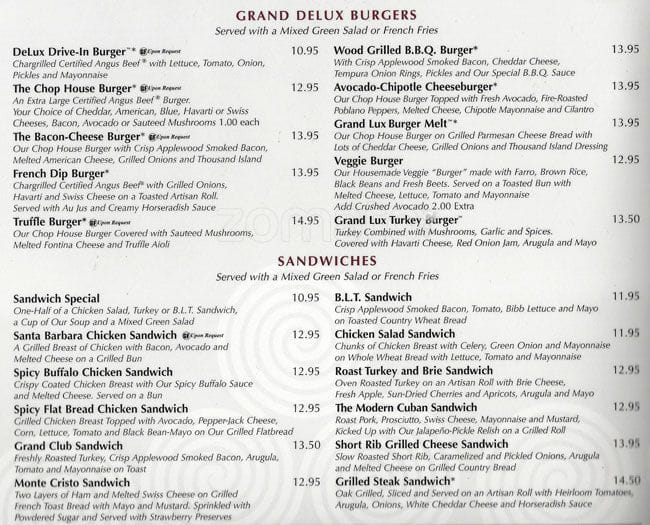 Menu at Grand Lux Cafe, Houston, Westheimer Rd