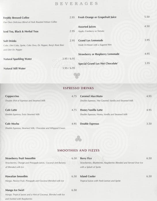 Menu at Grand Lux Cafe, Houston, Westheimer Rd