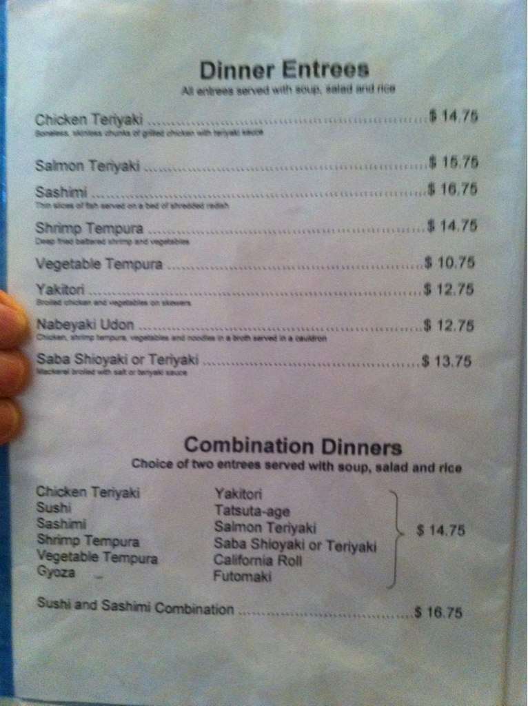 Menu at Sakura Sushi restaurant, Redding