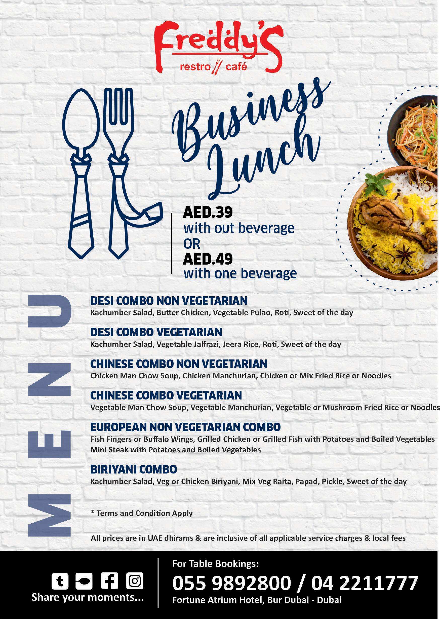 Menu at Freddy's - Fortune Atrium Hotel pub & bar, Dubai