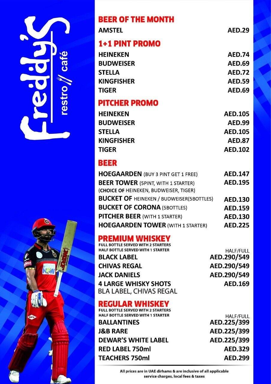 Menu at Freddy's - Fortune Atrium Hotel pub & bar, Dubai