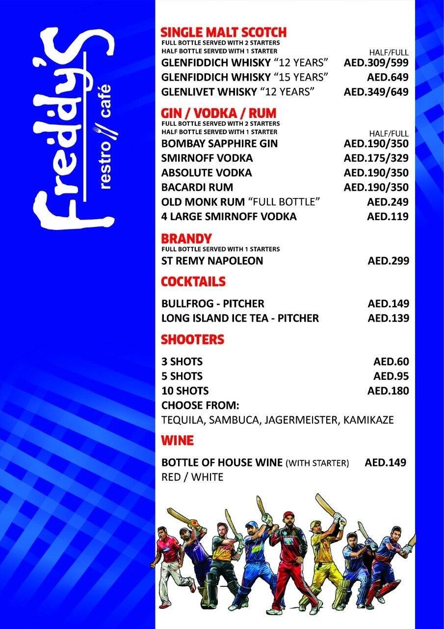 Menu at Freddy's - Fortune Atrium Hotel pub & bar, Dubai