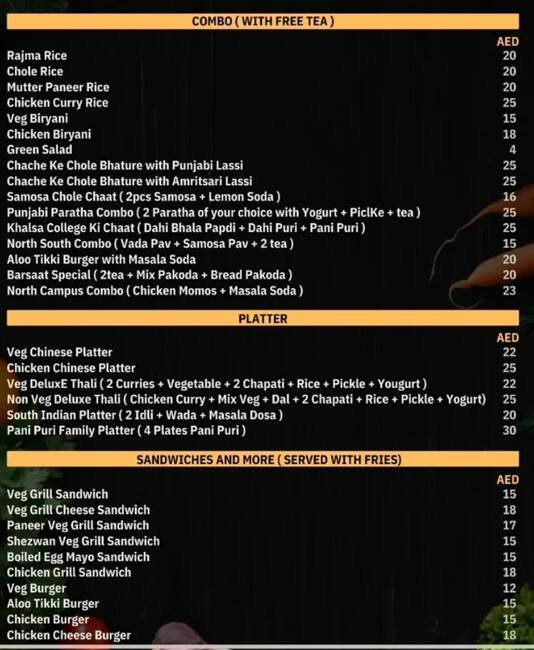 Menu at Streaks snack cafe, Dubai